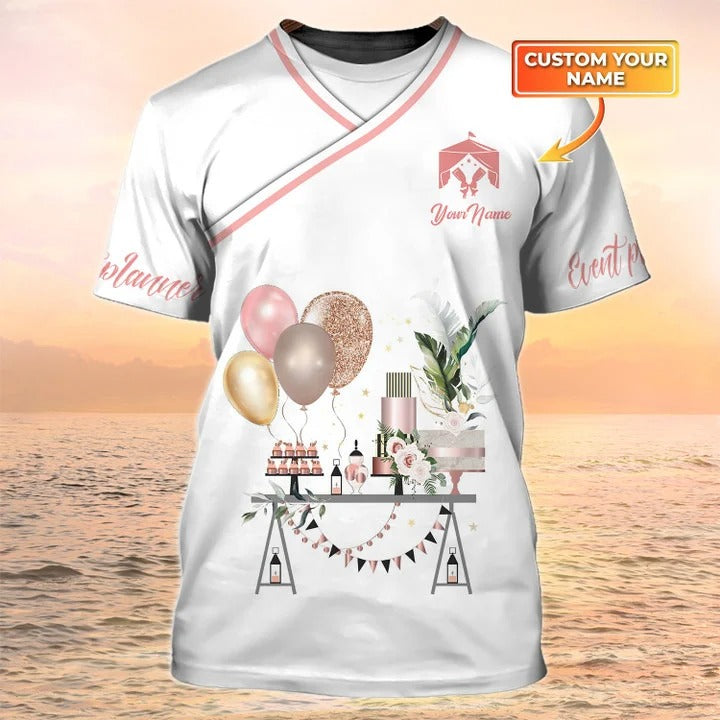 Personalized Event Planner 3D Tee Shirt, Party Planner Uniform White T ...