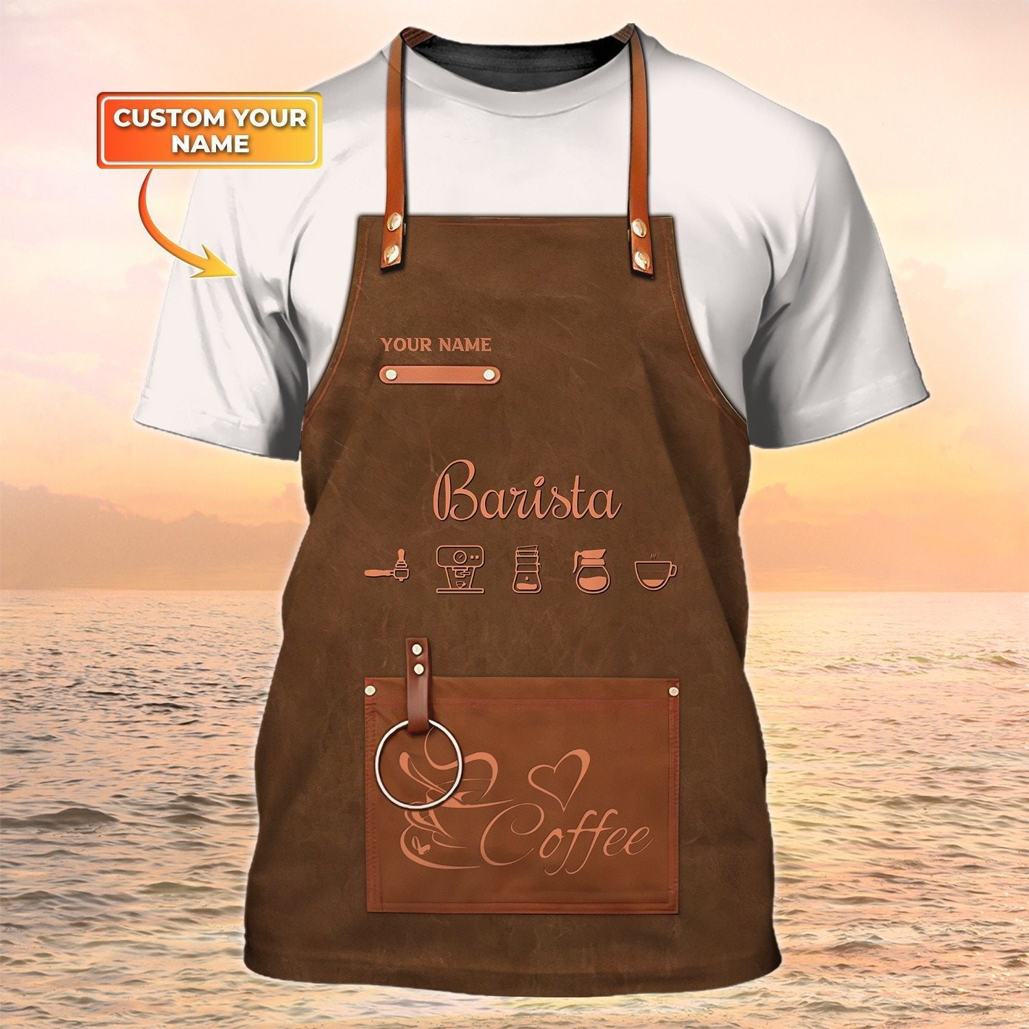 Personalized Barista Tshirt Apron 3D Print On Bartender Shirt Coffee S ...
