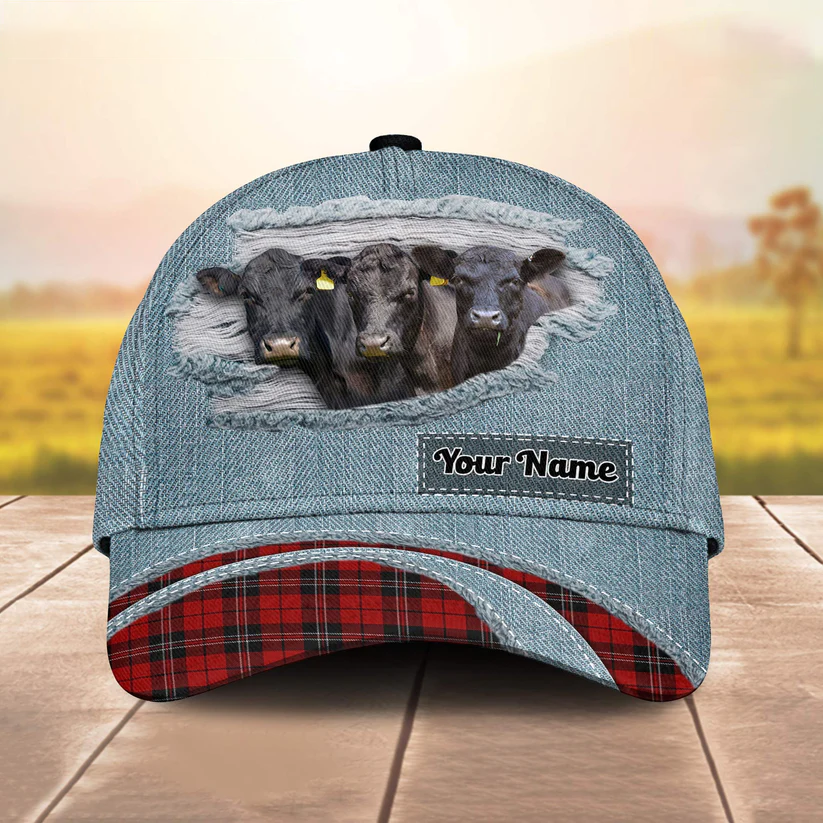 Black Angus Red Caro And Jeans Pattern Customized Name Cap CA0194 – Lasfour