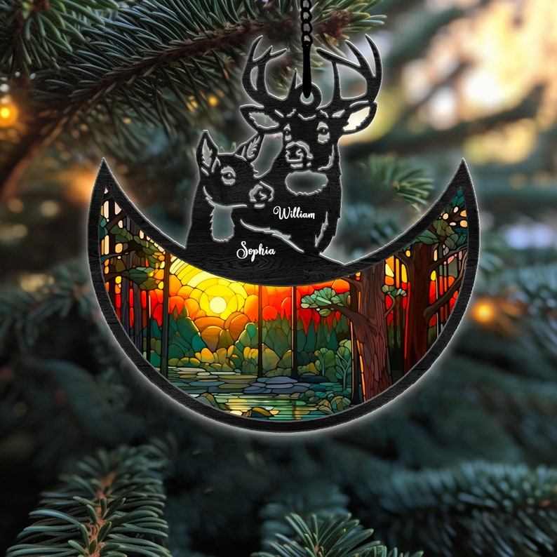 Personalized Buck And Doe Suncatcher, Hunting Stained Glass Suncatcher ...