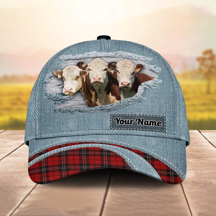 Hereford Red Caro And Jeans Pattern Customized Name Cap CA0140 – Lasfour