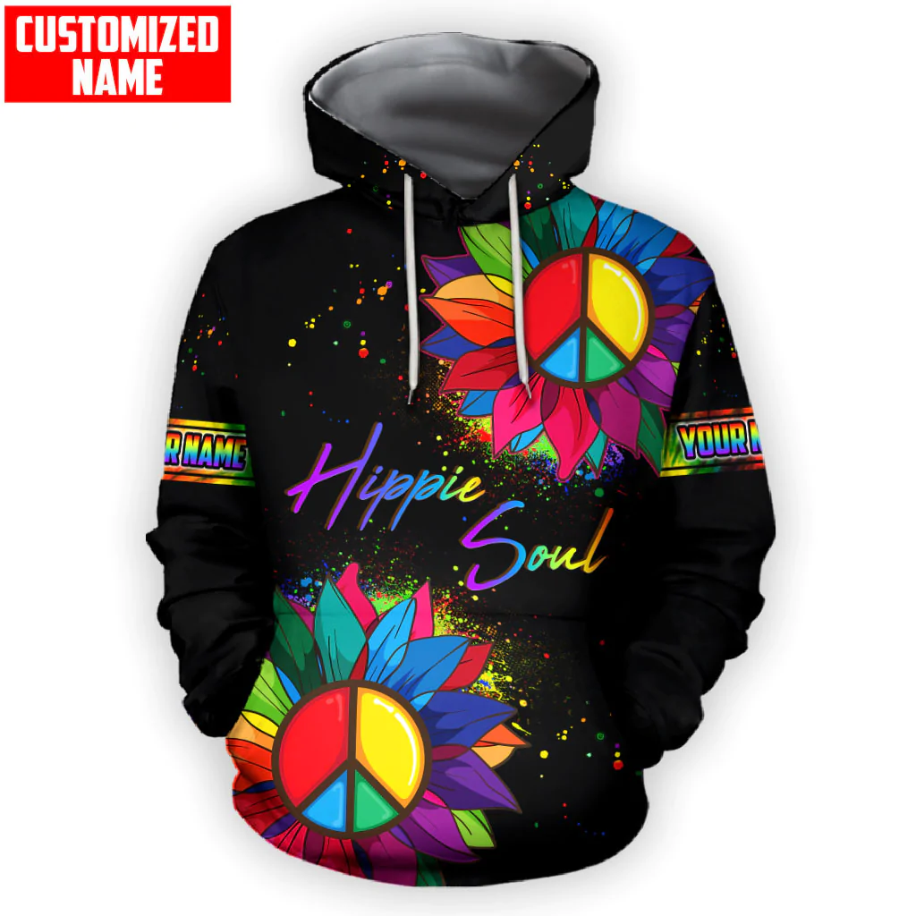 Personalized Name Hippie Sunflower Peace Sign, Colorful Hippie Soul Ho ...