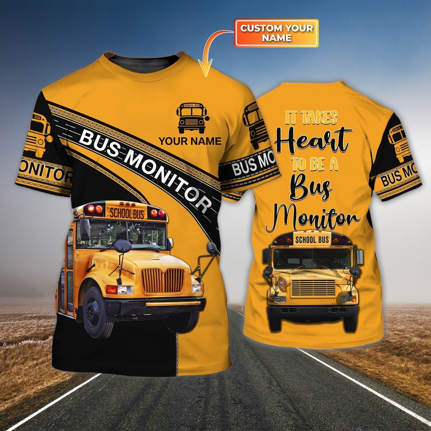 Personalized 3D Yellow Bus Monitor Shirt School Bus T Shirt For Men Wo ...