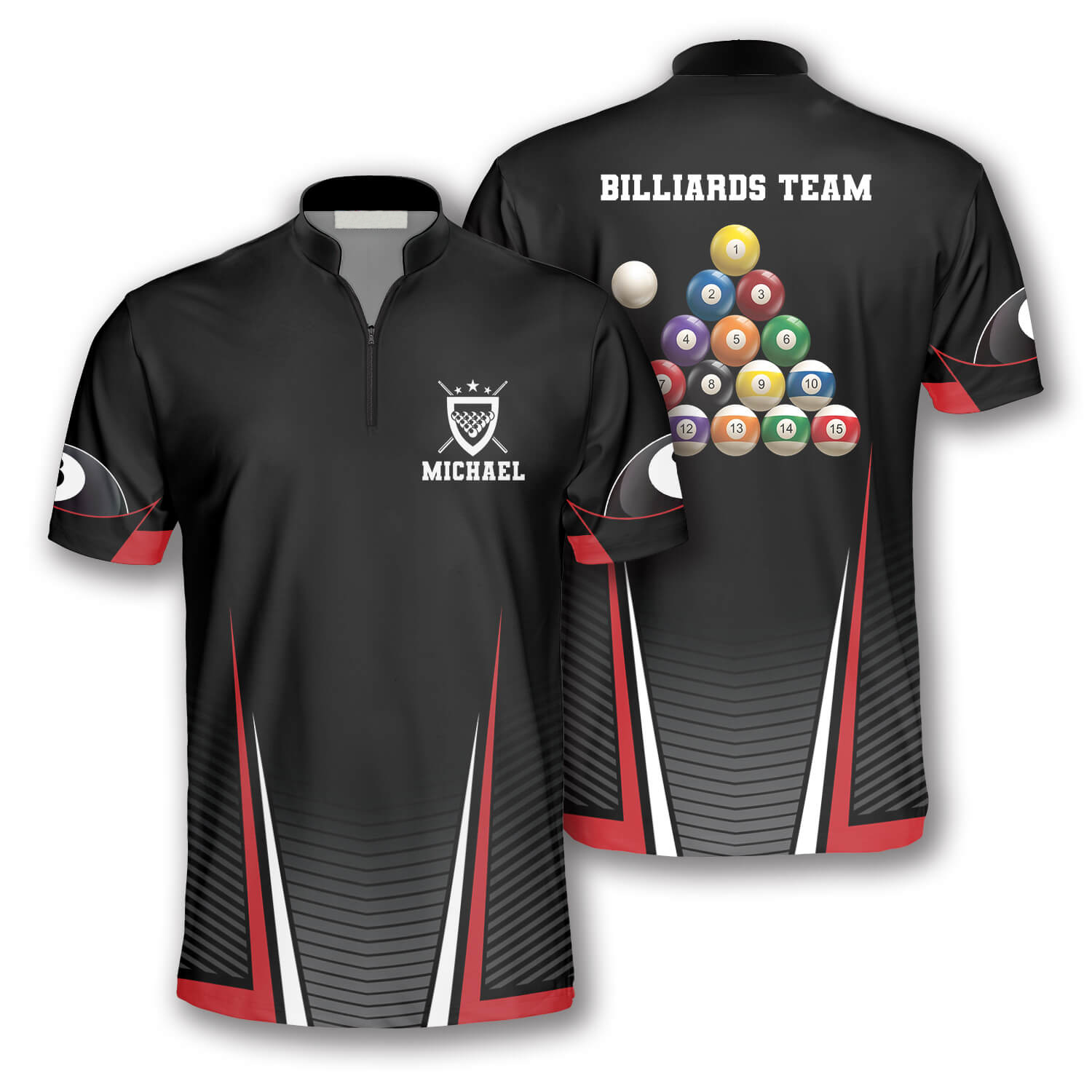 Personalized Name Team Name Billiard Balls Red Black Custom Billiard J ...