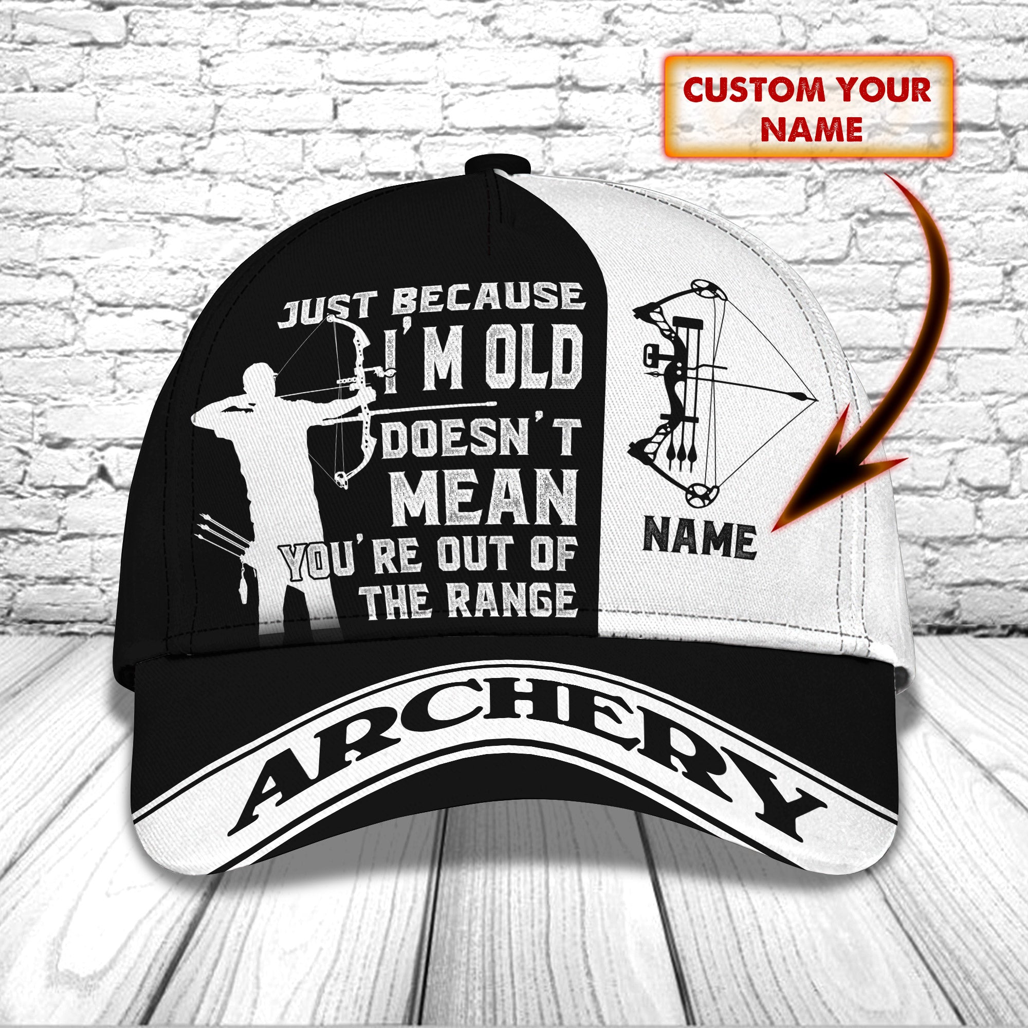 Personalized Name Archery Cap Hat, Black and White Archery Cap, Gift f ...